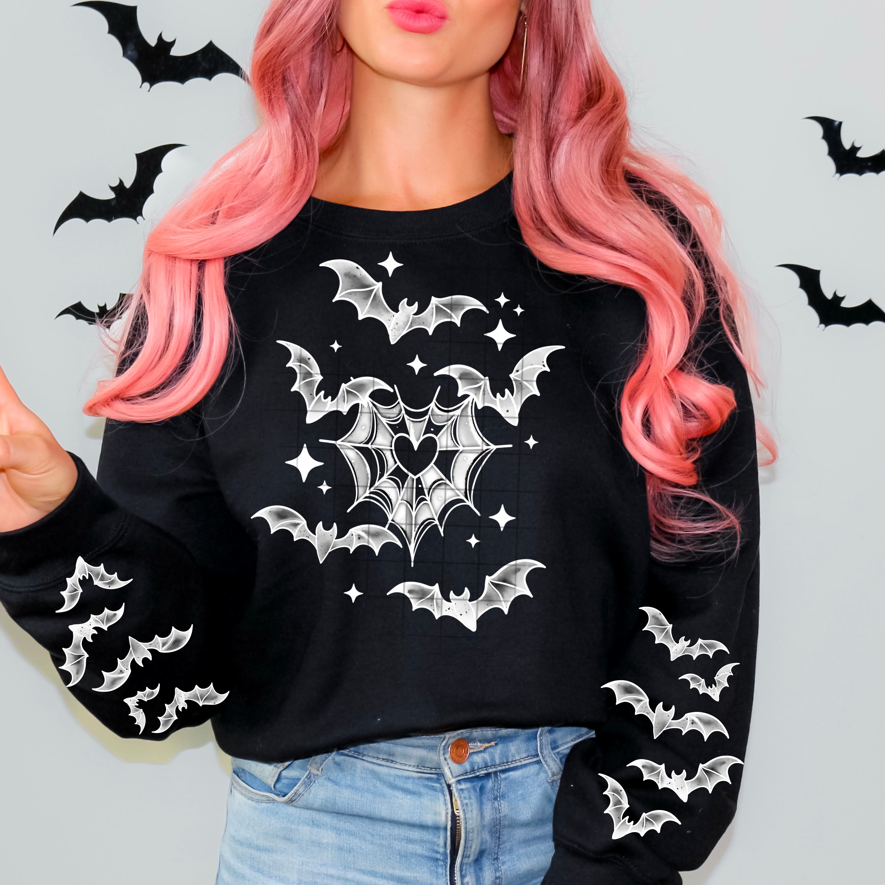 Bat, Heart and Webs (Black or white with sleeves) – Frankleigh just DTFs